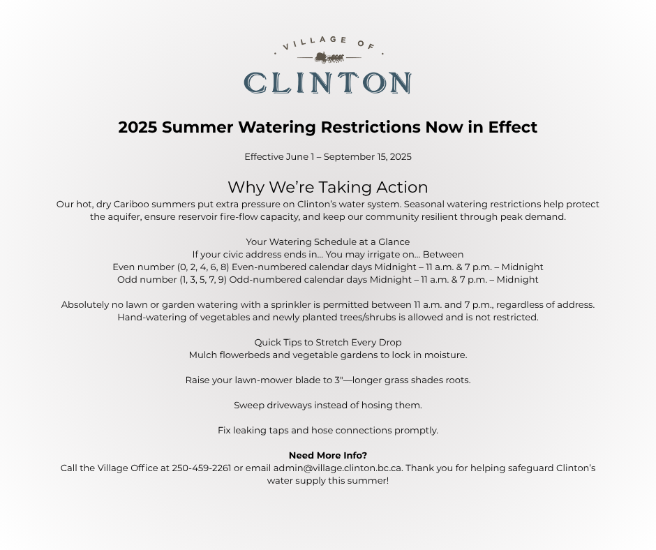 Summer Water Restrictions In Effect – Village of Clinton